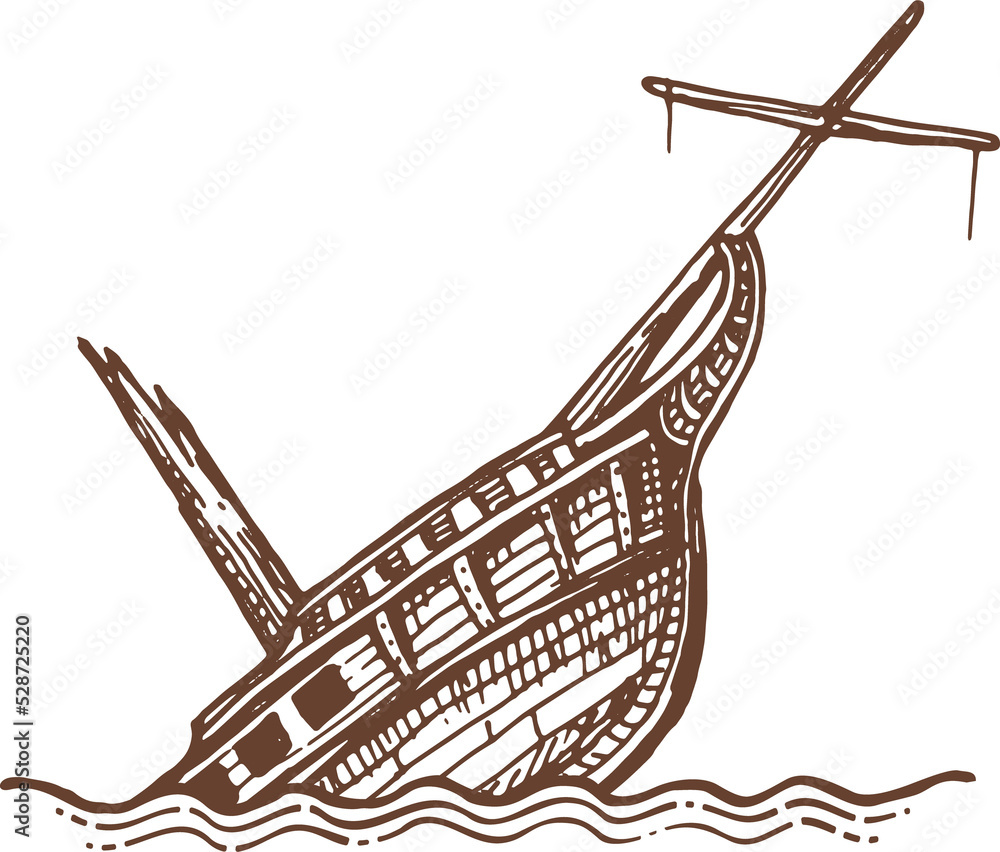 Sinking sunken ship in sea remains of wrecked boat Stock Illustration ...