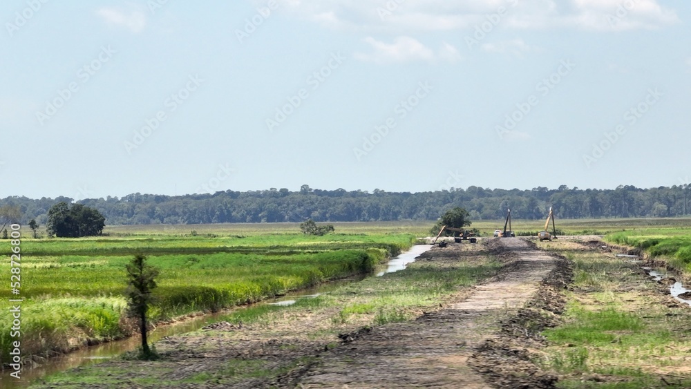 Workers dredging canals in historic wild rice fields in Georgetown ...
