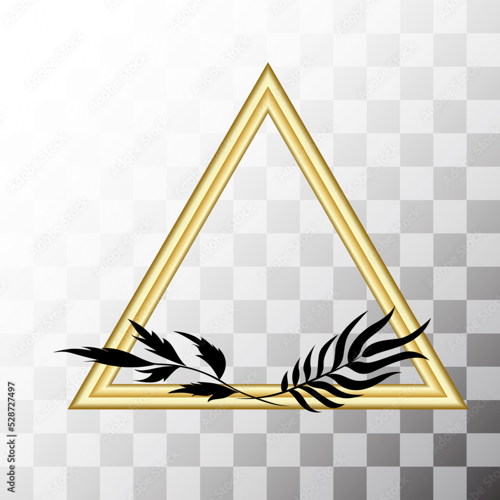 Gold triangle frame with flowers and branches for picture isolated on ...