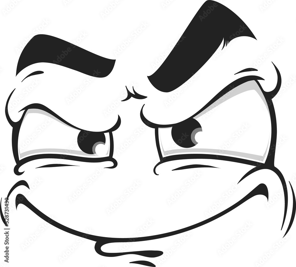 Cartoon face icon, gloat emoji with angry eyes Stock Illustration ...
