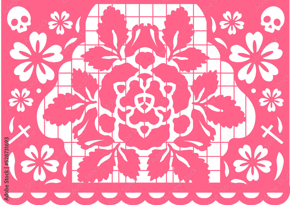 Papel picado paper banner flag with floral decor Stock Illustration ...