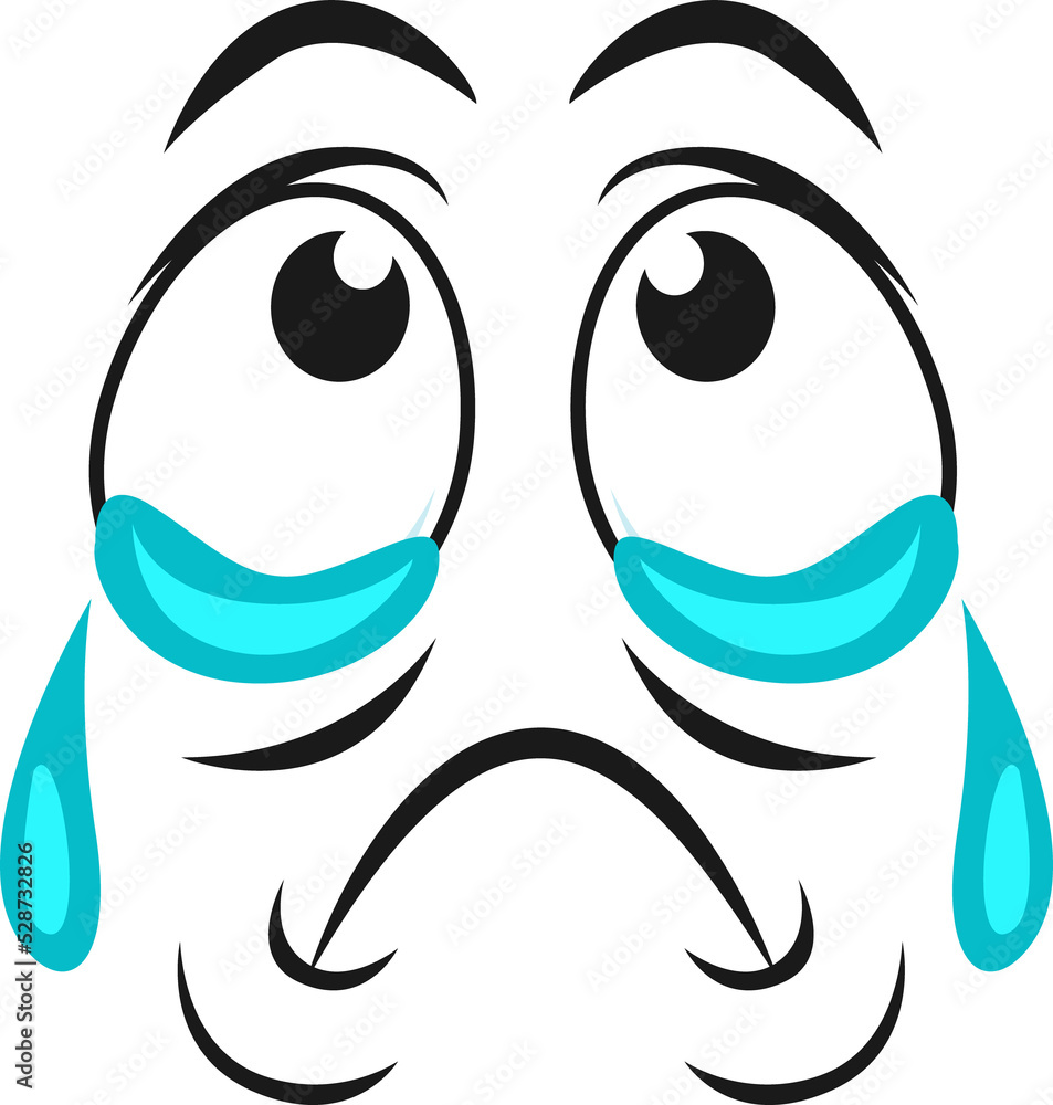 Cartoon crying face, sad emoji with tears dripping Stock Illustration ...