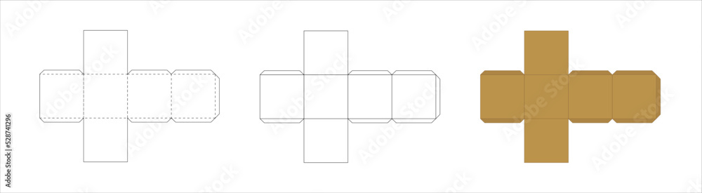 Square paper box template, trim scheme to make package, open geometric ...