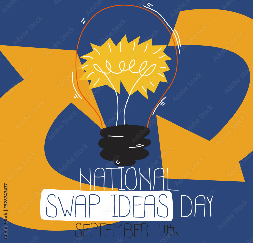 National Swap Ideas Day poster with light bulb. September 10. Holiday ...