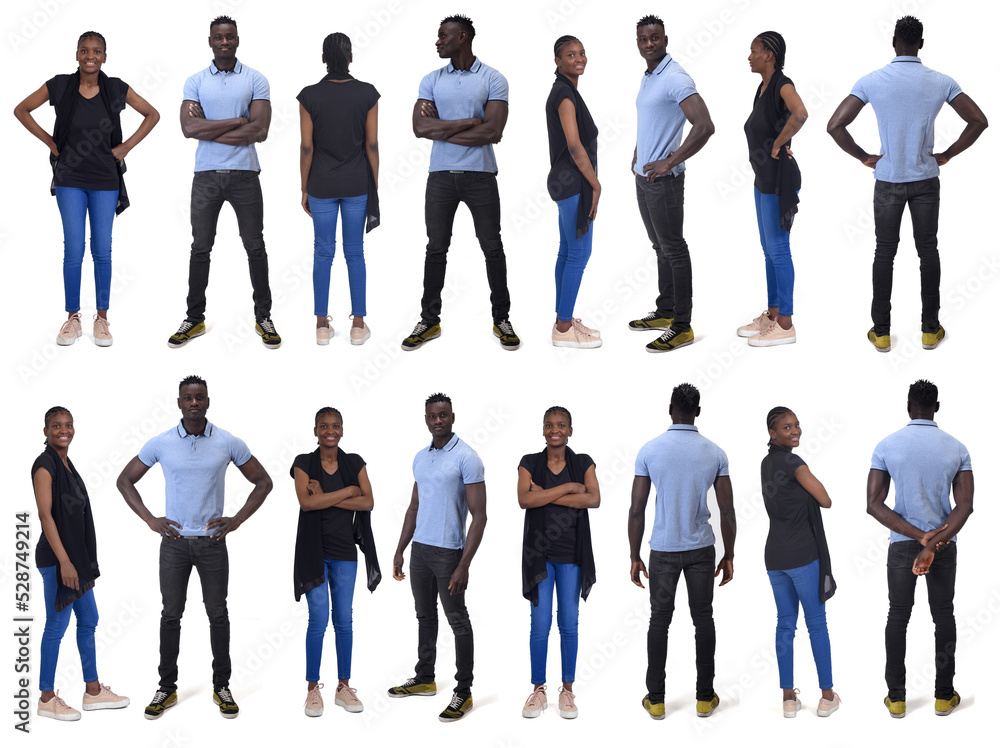 large group of various poses of same couple on whihe background Stock ...