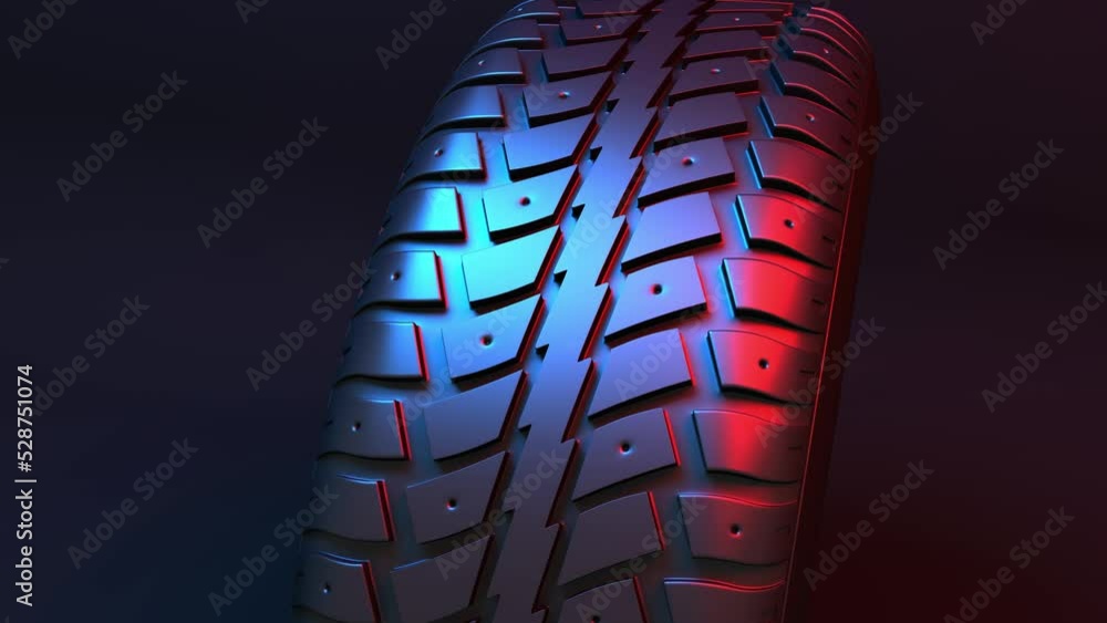 4K. Seamless looping animation of spinning car wheel. New car tire ...