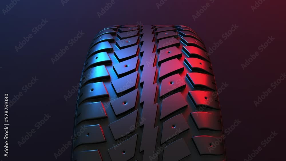 4K. Seamless looping animation of spinning car wheel. New car tire ...