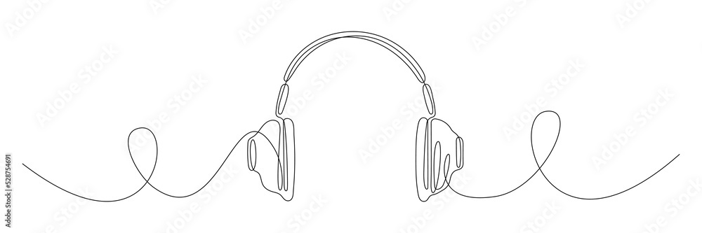 Headphones continuous line art. Hand drawing music gadget symbol ...