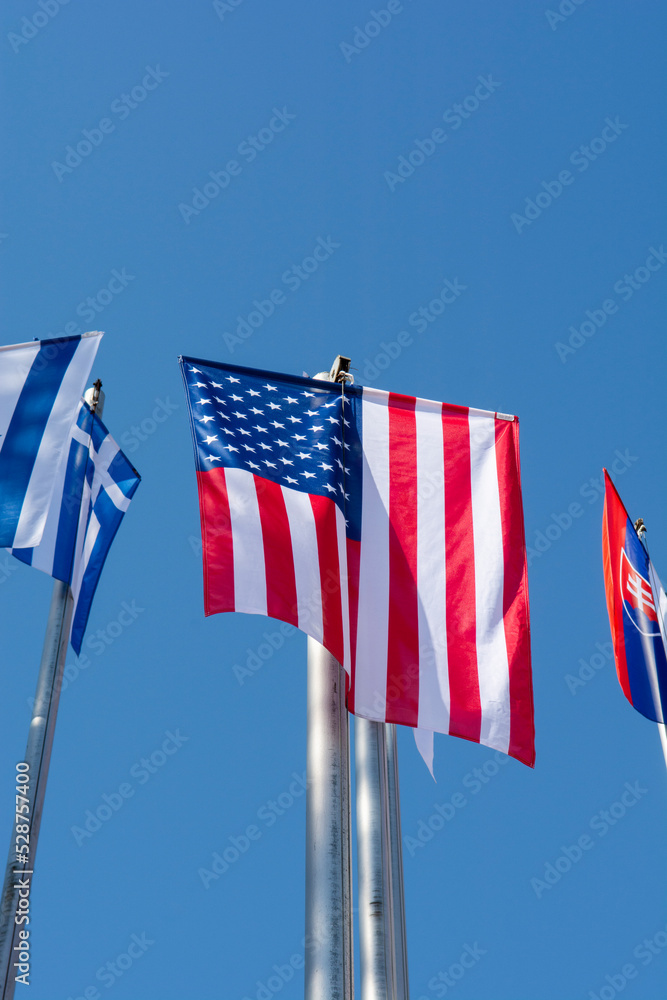 Row of national flags. World Flags Blowing In The Wind. Stock Photo ...