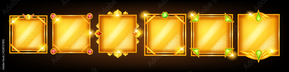Game frame vector set, avatar UI fantasy RPG gold border, medieval ...