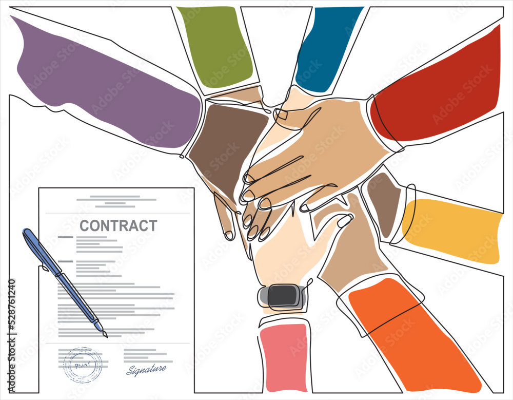 Continuous one line drawing of People showing unity with their hands ...