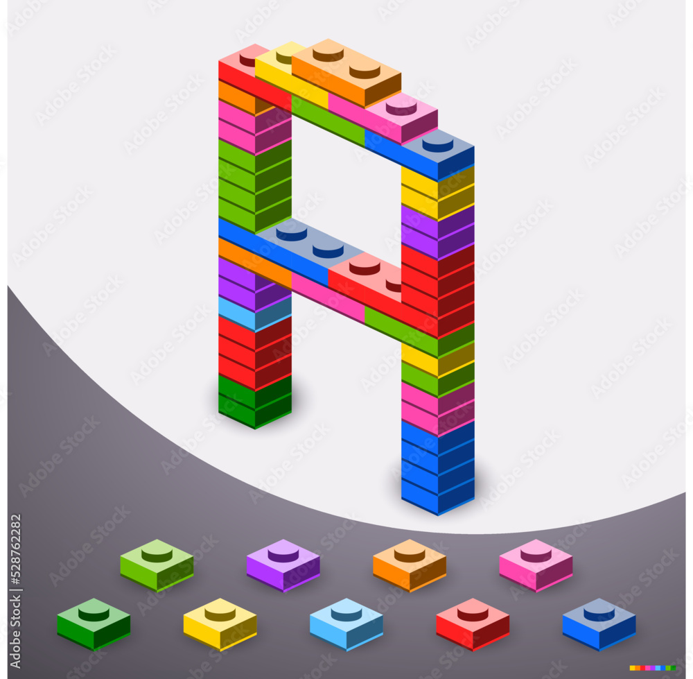 Alphabet A from colorful block toy like blocks, Building brick fonts ...