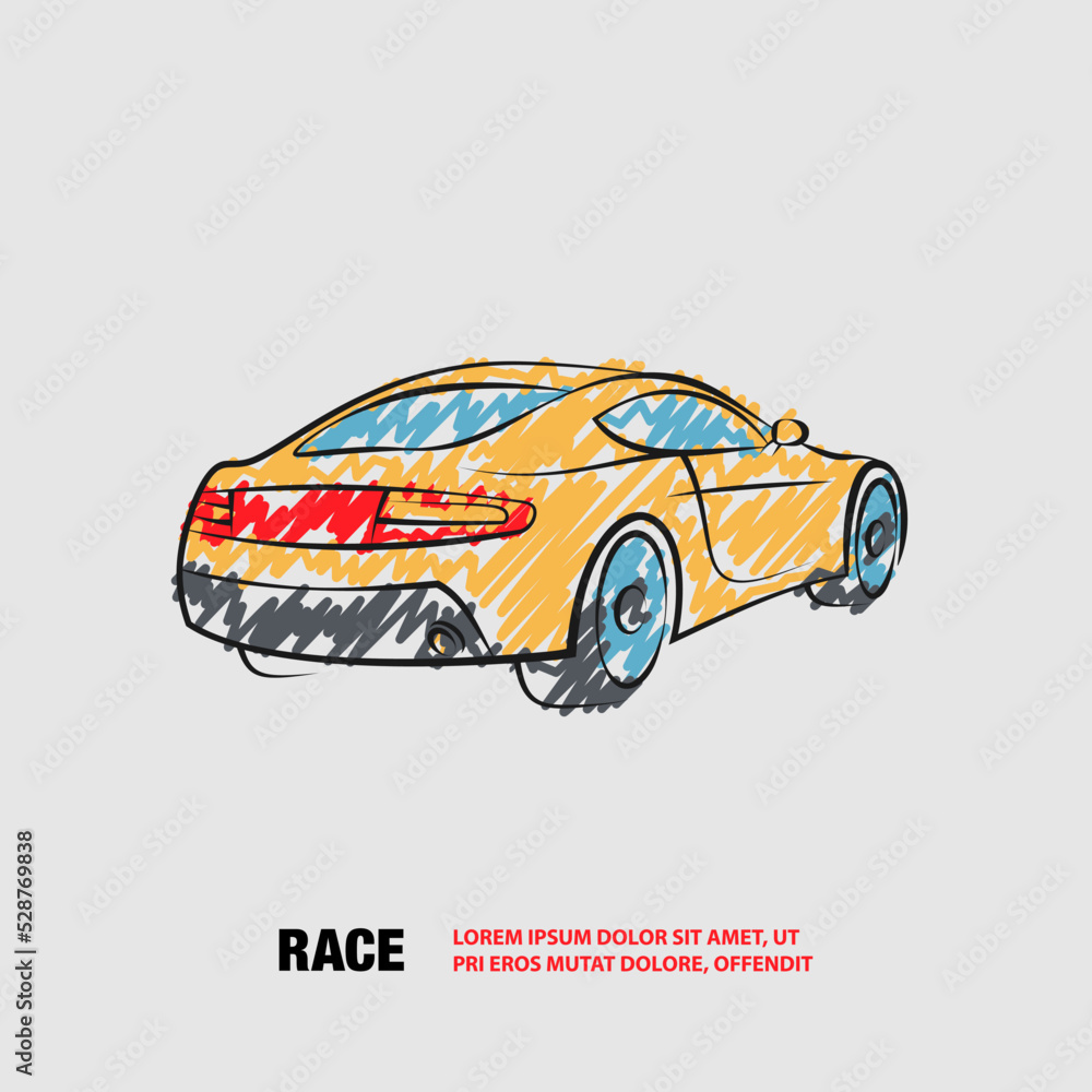 Vector Linear auto. outline of sports car illustration with scribble ...