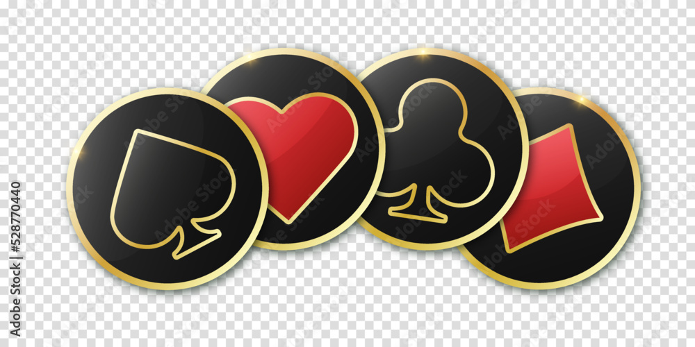Hearts diamonds clubs spades sign realistic chips. Glossy playing card ...