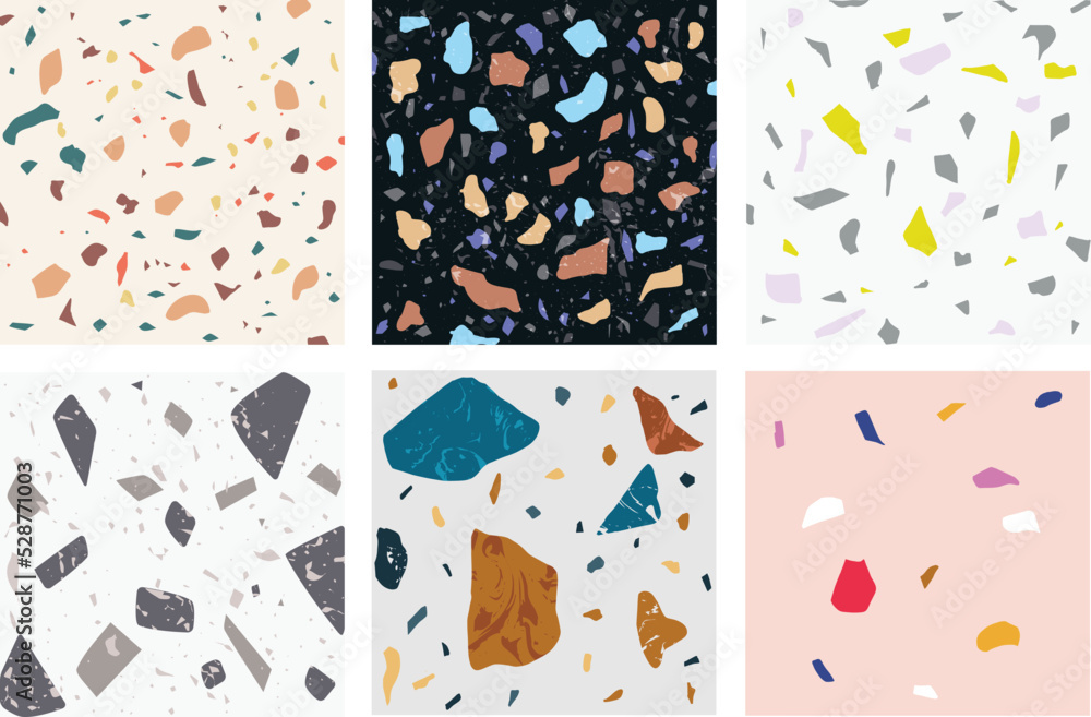 Terrazzo seamless patterns. Terrazzo floor patterns collection. Stock ...