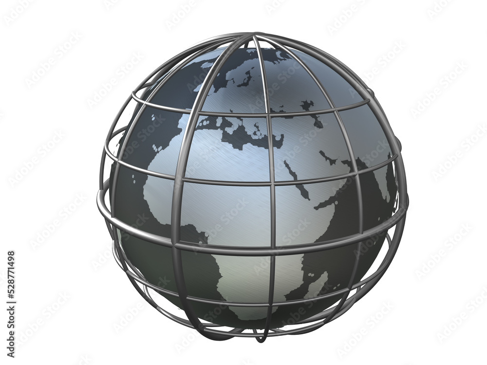 Caged world with stylized globe showing the Atlantic Ocean and the ...