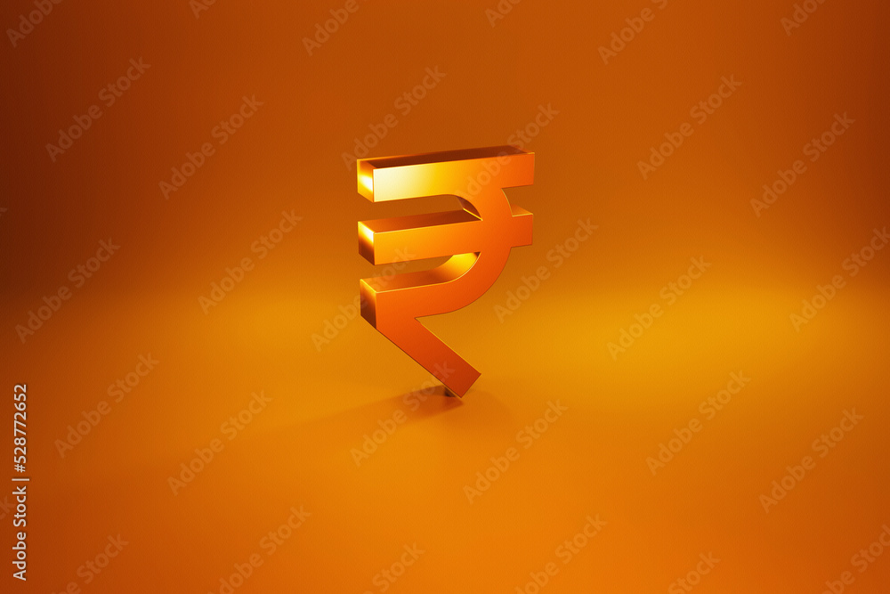 Indian Rupee currency gold symbol on golden background 3d render Stock ...