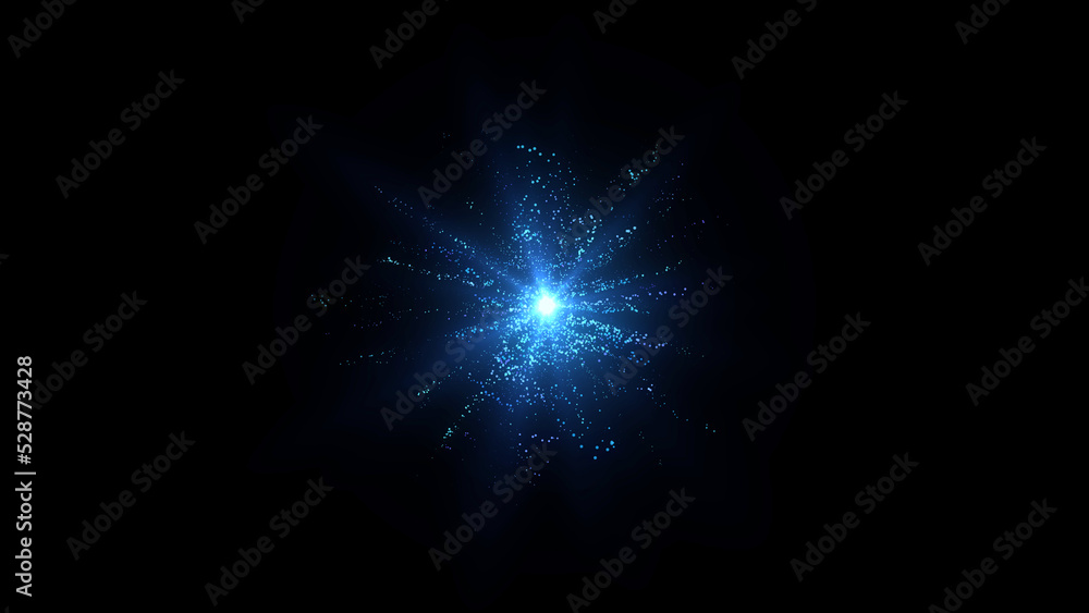 Explosion effect. Neon dotts particles. Isolated on black. Abstract ...