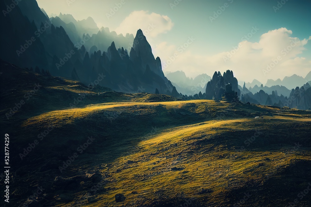 Photo & Art Print The forest is reflected in the lake, blue clouds, YanabY