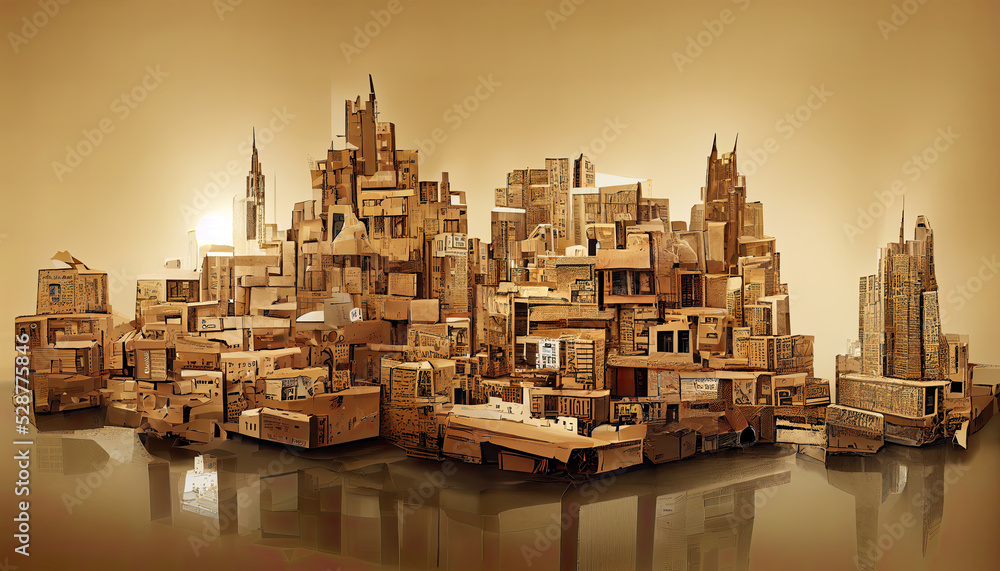 City with skyscrapers made of cardboard boxes as illustration Stock ...