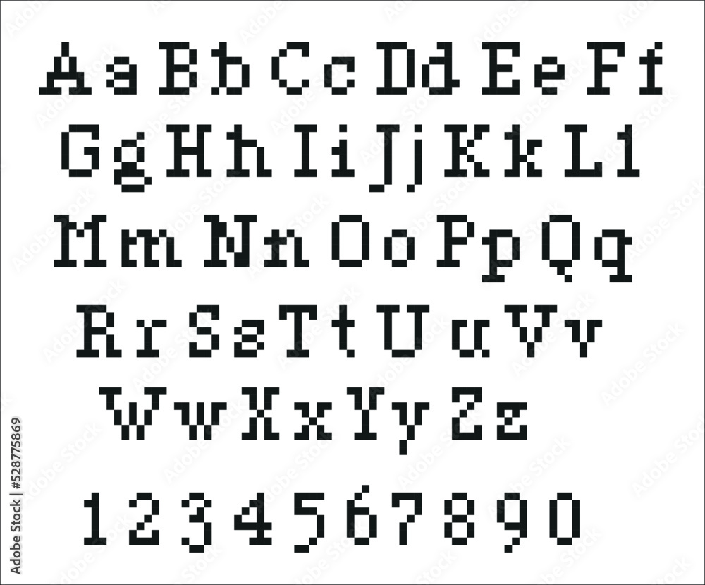 Pixel alphabet letters and punctuation marks. Modern stylish font or ...