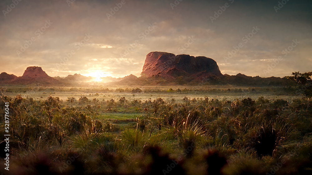 Australian Nature Landscape at Sunset Scenery Art Illustration ...