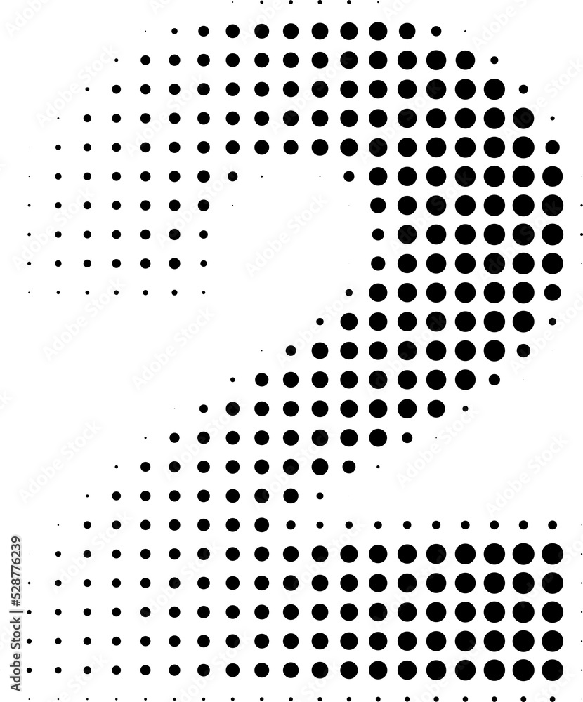 The number two. Black Halftone 2. Dotted grunge decorative figure ...