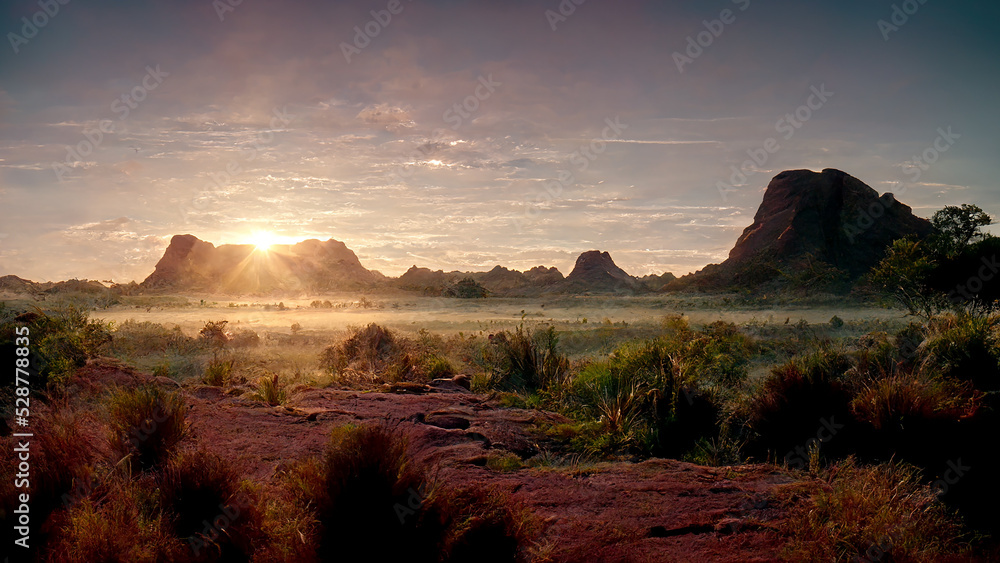 Australian Nature Landscape at Sunset Scenery Art Illustration ...