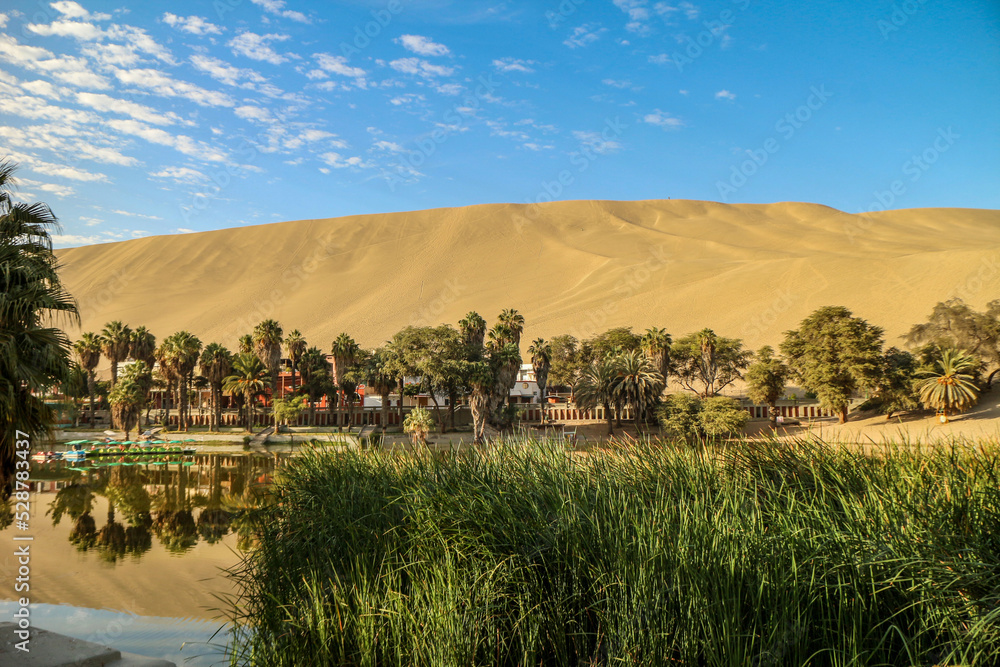 Huacachina - an oasis in the middle of the Peruvian desert, view of ...