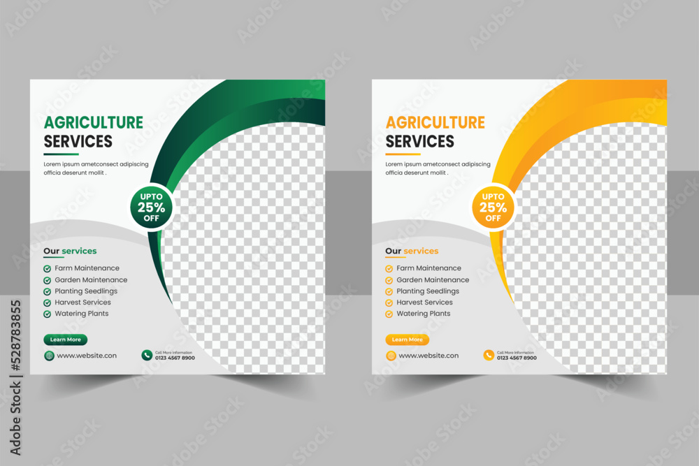 Agriculture service social media post banner or lawn mower gardening ...