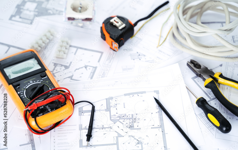 Making repairs,planning electricity project in house.Drawings,diagrams ...