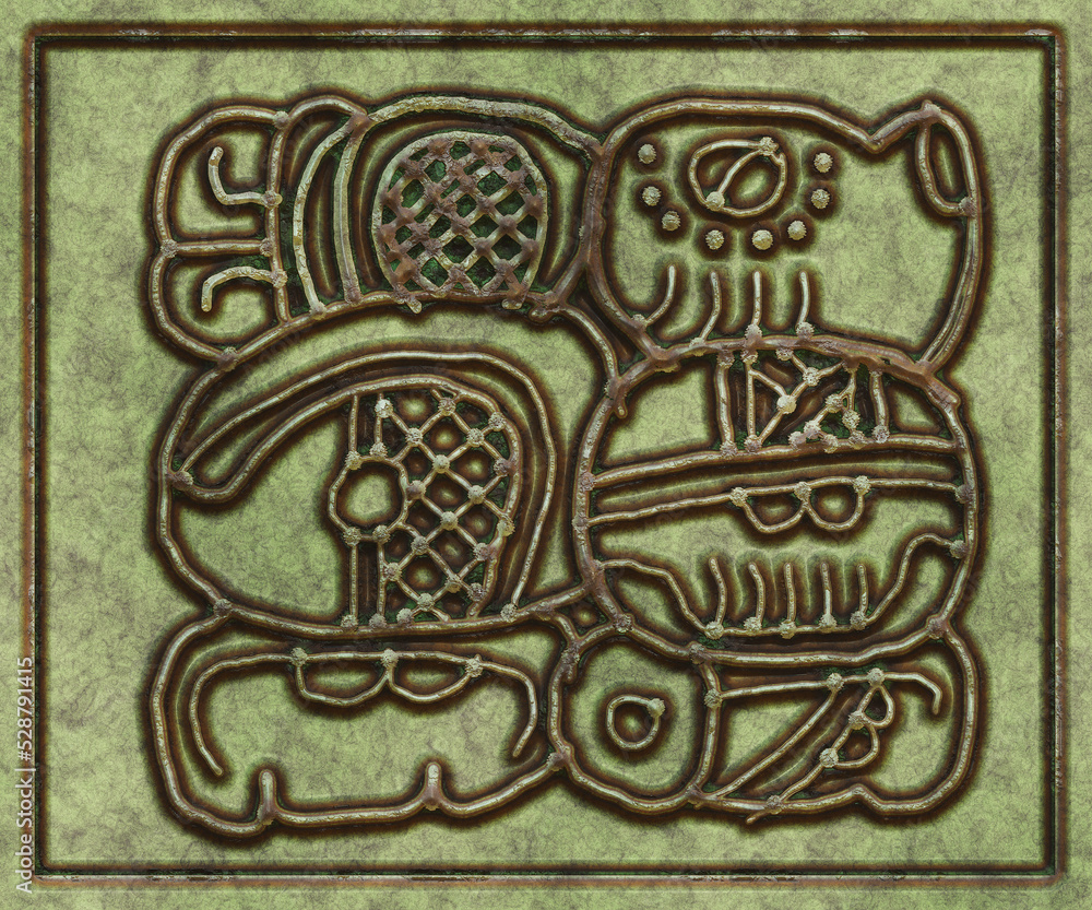 Glyphs- symbol hieroglyphic mayan. Coinage on metal- 3d illustration ...