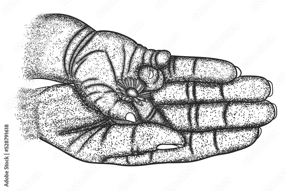 Hand Drawn Mom and Baby Holding Hands Together Stippling Art, Dot Art ...