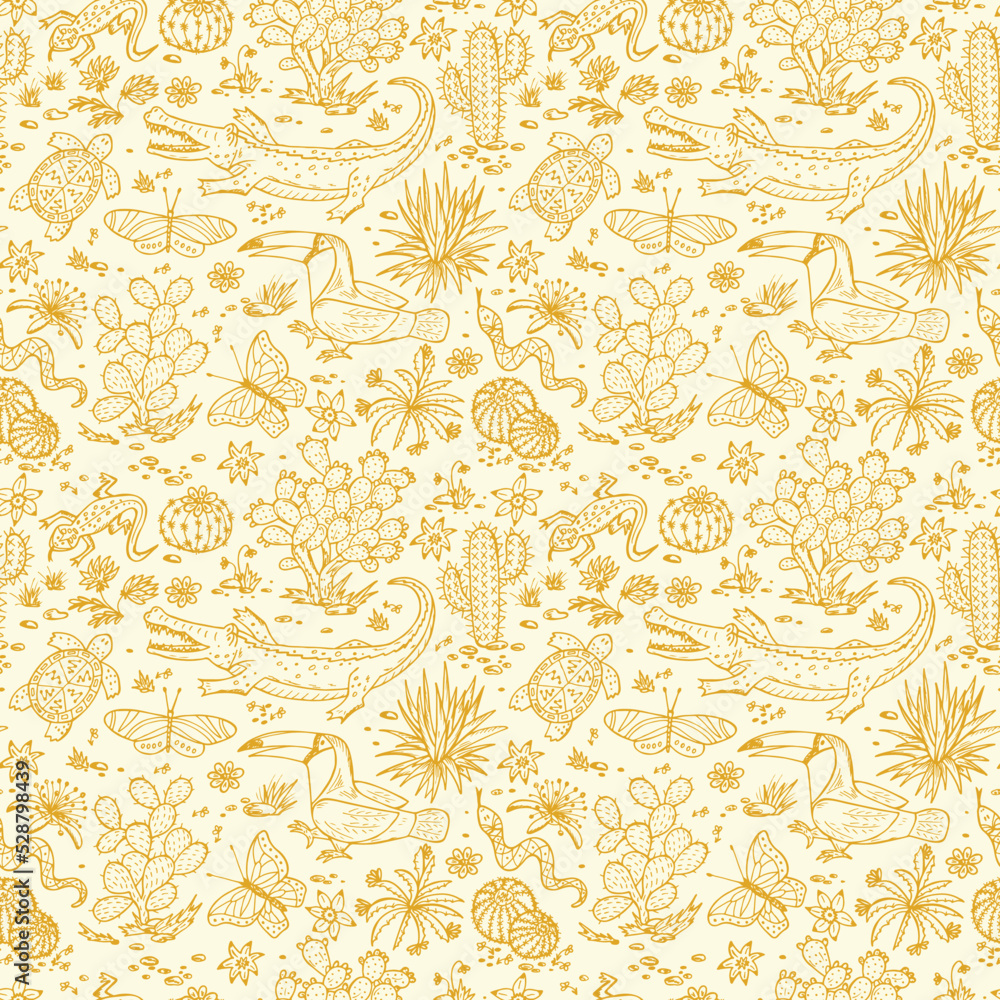 Mexico Vector Seamless pattern. Mexican flora and fauna. Nature of ...