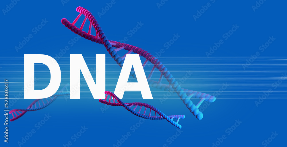 Genetic banner. DNA strand. DNA spirals on blue. Genetic engineering ...