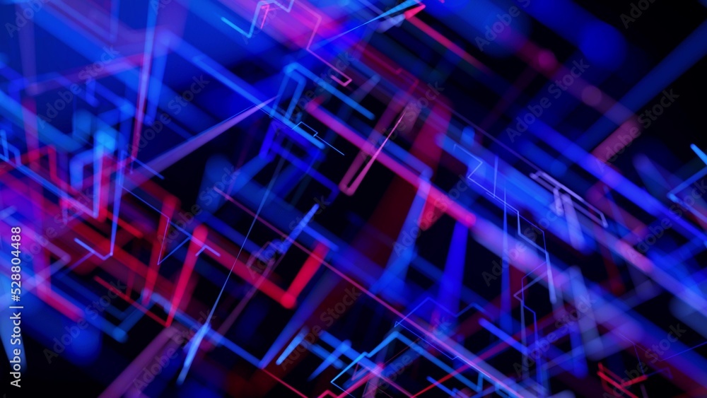 3d rendering sci-fi bg like abstract hologram. Multicolor neon glow ...