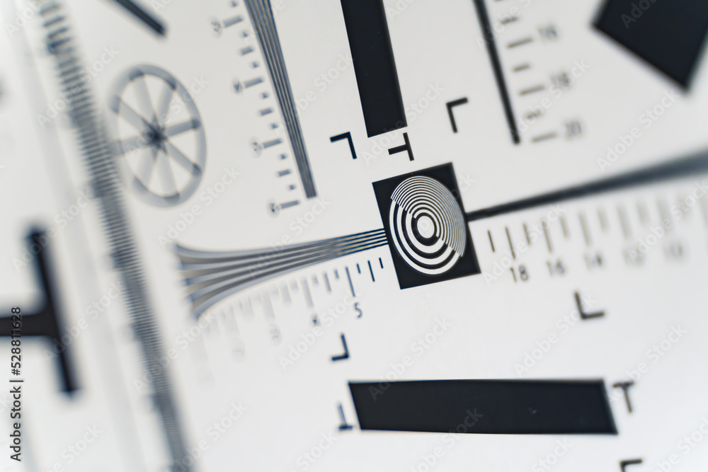 Digital still-camera optic lens sharpness testing resolution chart. ISO ...