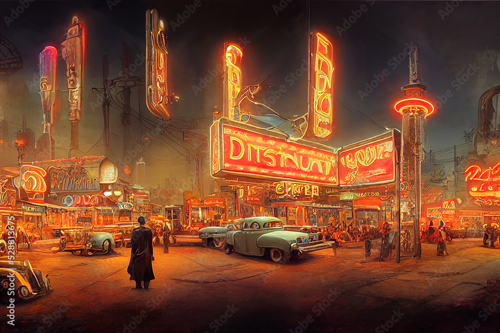 Fantastical stunning atompunk dieselpunk city town square containing a ...