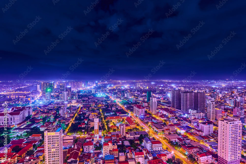 skyline at night in phnom penh city capitall of cambodia Stock Photo ...