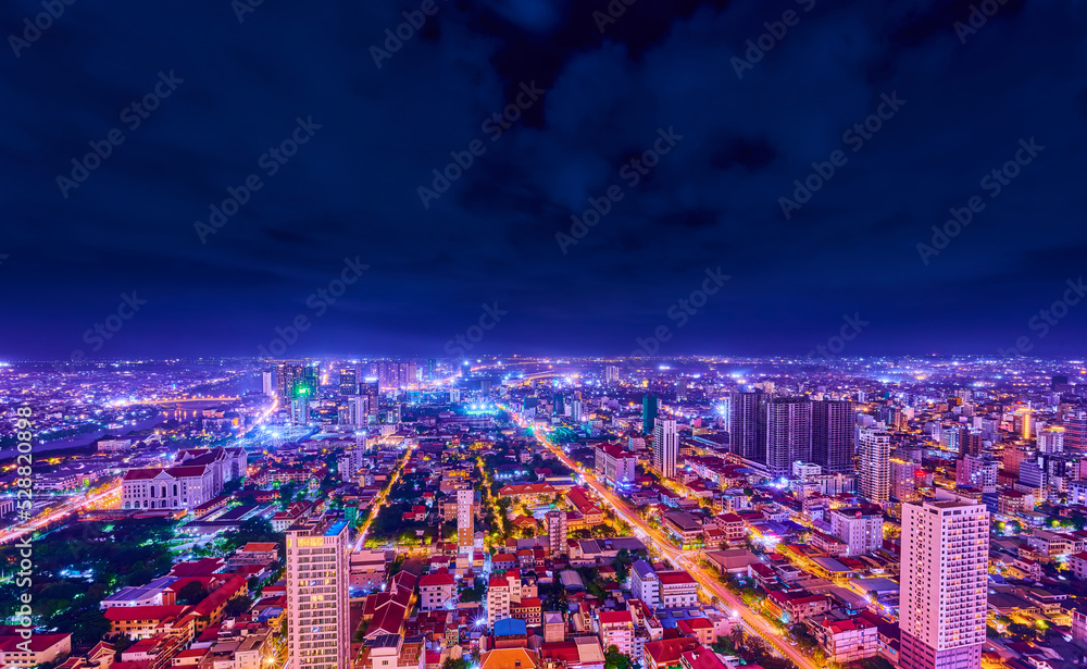 skyline at night in phnom penh city capitall of cambodia Stock Photo ...