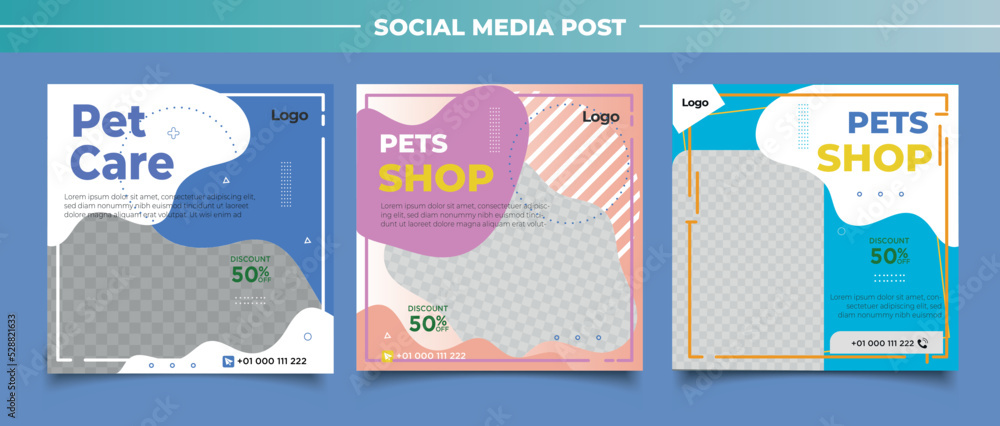 Pet shop social media post template design with photo collage. Stock ...