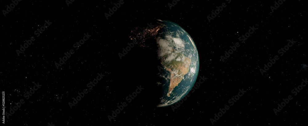 Earth globe in space with parcial night lights latin america usa ...