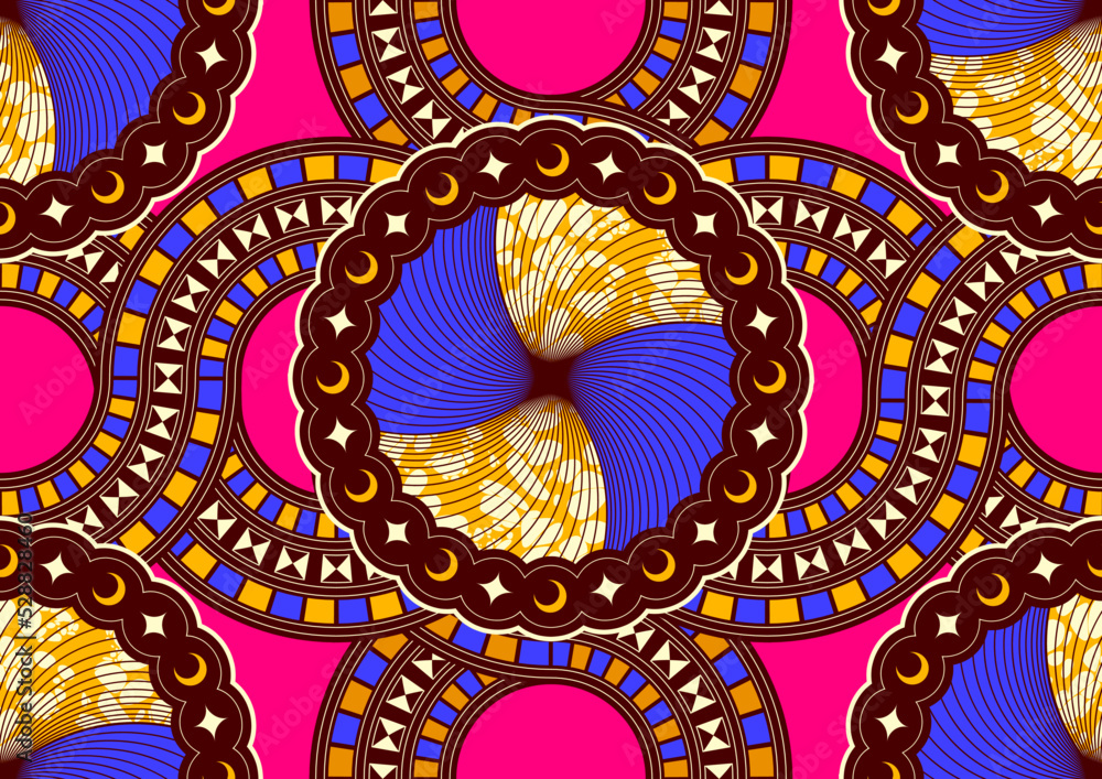 africa seamless pattern vibrant colours, textile art, circle tribal ...