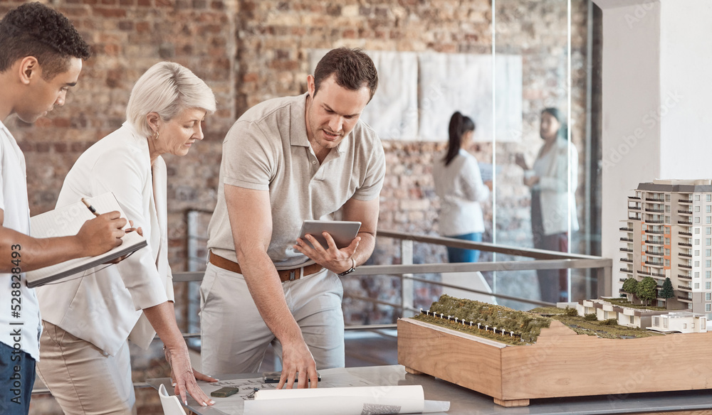 Teamwork Architecture Building Model And Construction Of Property Project Blueprint