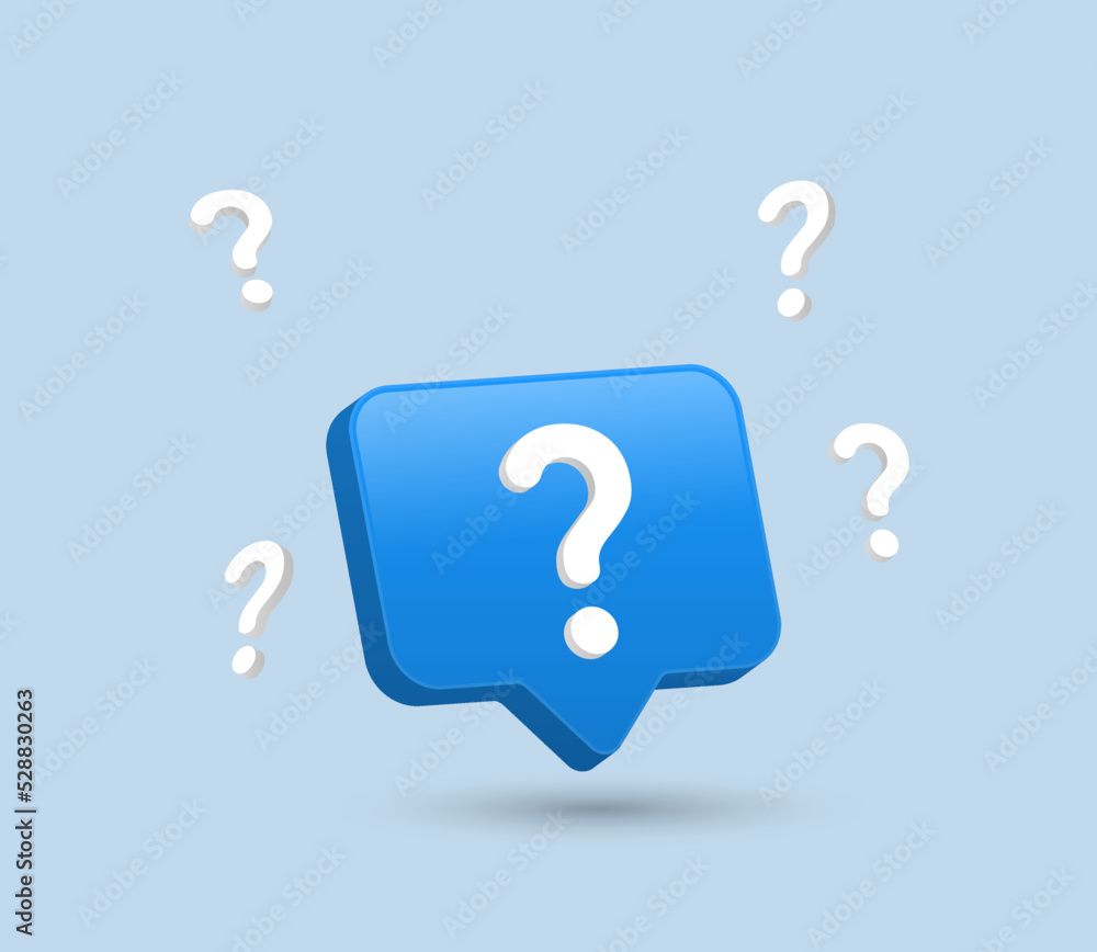 3d question mark icon in 3d speech bubble background. ask question icon ...
