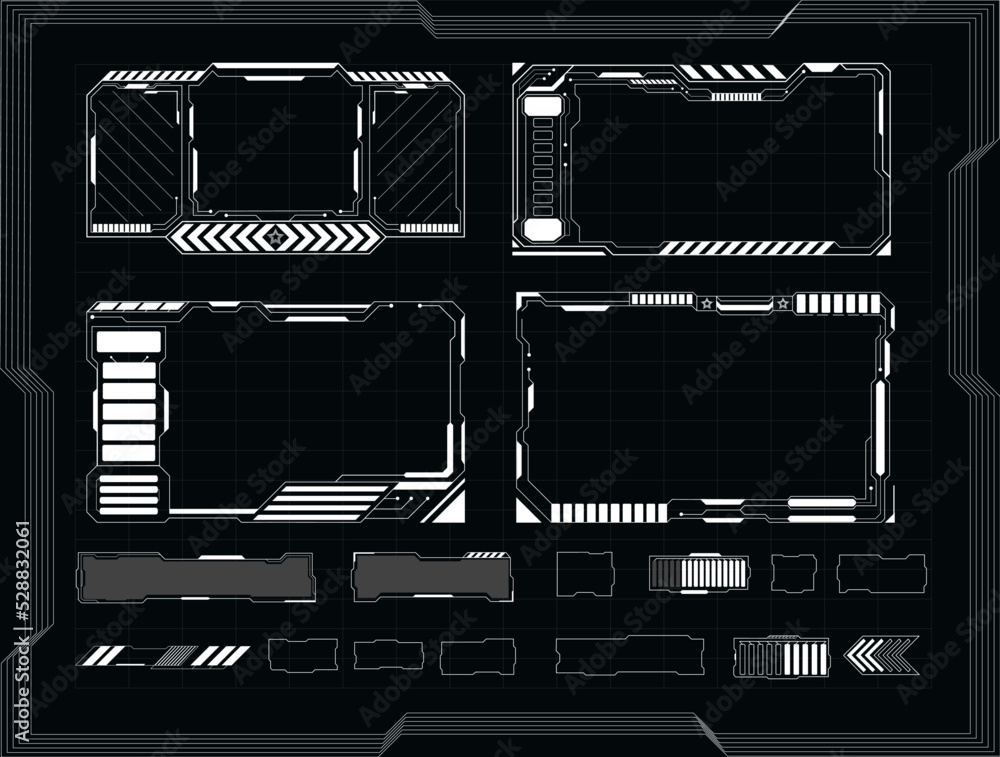 Futuristic User Interface design set. Hi-tech elements - frame, circle ...