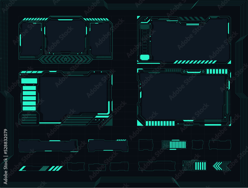 Vetor de Futuristic User Interface design set. Hi-tech elements - frame ...
