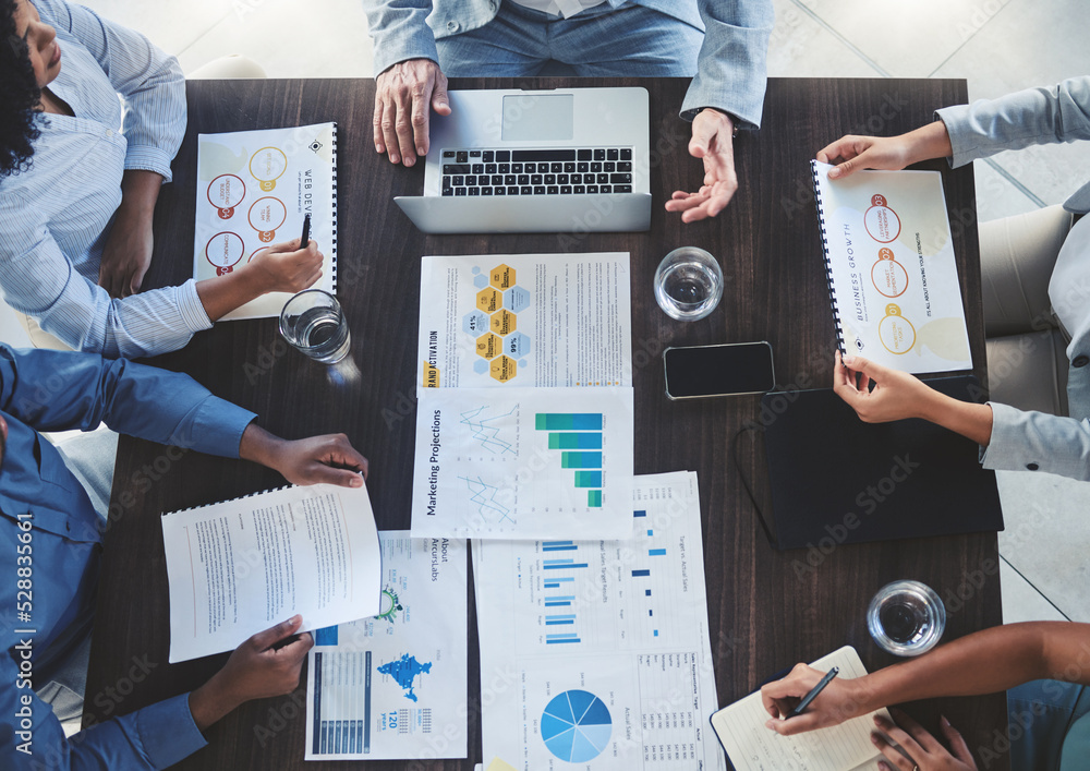 Team, branding and digital marketing business people in a meeting on ...