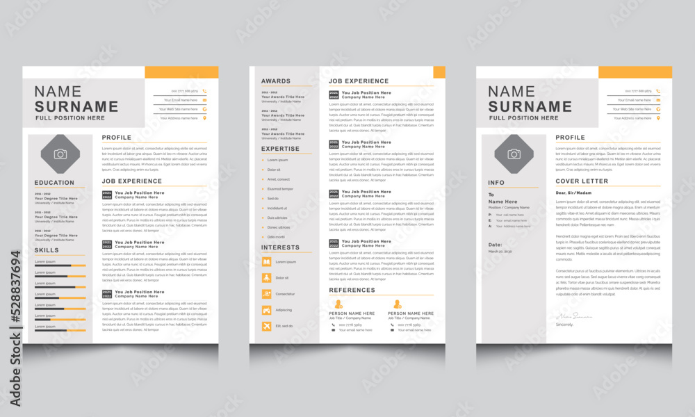 Poster Professional Resume CV Layout with Yellow Resume Template Kit ...