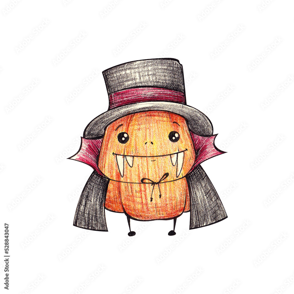 halloween. vampire. pumpkin count dracula doodle illustration. drawing ...